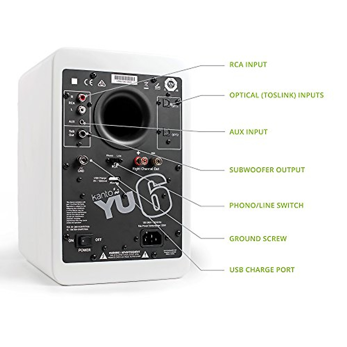 Kanto YU6 Powered Speakers with Bluetooth and Phono Preamp | Matte White | Pair