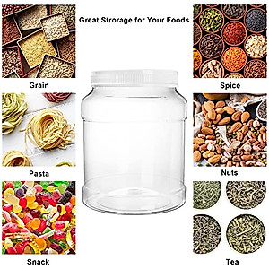 Okllen 4 Pack 80 Oz Clear Plastic Jars with Lids, Large Empty Storage Containers Round Canisters for Nut, Honey, Jam, Dry Food Storage, Wide Mouth, BPA Free, White Cap