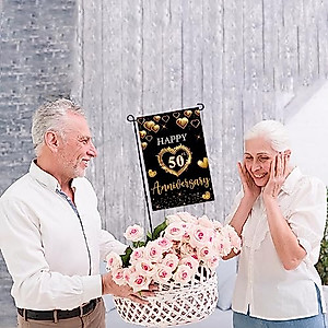 Kimini-Ki Happy 50th Anniversary Garden Flag, 50th Wedding Anniversary Yard Sign Decoration, Cheers to 50 Years Ground Flag, 50th Anniversary Celebration Party Ootdoor Indoor Decorations, Double-sided Printing