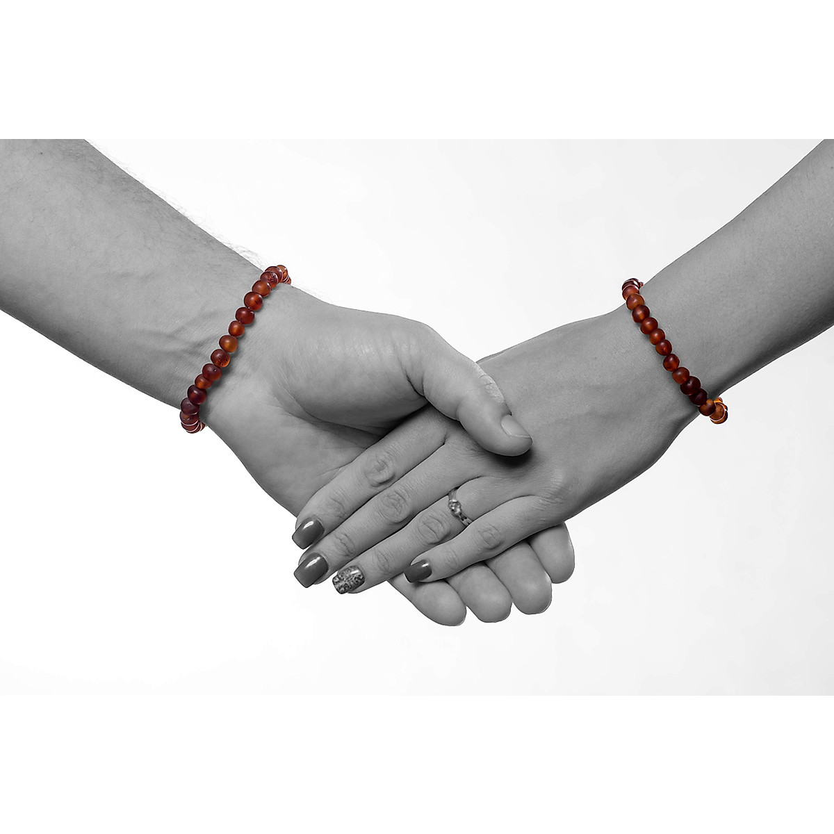 AMBERAGE Natural Baltic Amber Bracelet for Adults (Women/Men) - Hand Made from Raw-Unpolished/Certified Baltic Amber Beads(6 Colors) (8, Raw-Unpolished Cognac)