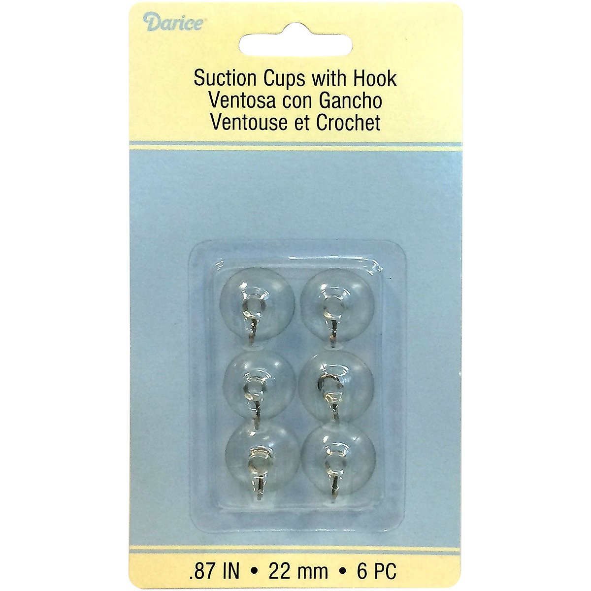 Darice Suction Cup with Hooks, 22mm, Clear Party Supplies, 22-mm, 6 pieces