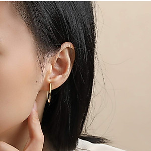 S.Leaf Stud Earrings with Chain Sterling Silver Chain Earrings for Women Bar Earrings Dangle Earrings for Women Girls Trendy (01_Bar_18K Gold)