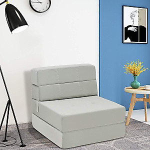 S AFSTAR Triple Fold Down Sofa Bed, Convertible Tri-Fold Floor Couch, Modern Upholstered Guest Sleeper Chair for Living Room Bedroom, Upholstered Guest Chaise Lounge (Gray)