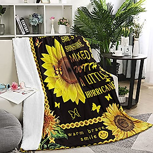 Sunflower Butterfly Blanket for Women Sunshine Positive Healing Throw Blankets Gifts for Girls Soft Flannel Fleece Blanket for Bed Couch Sofa Birthday Christmas, 60''x80''