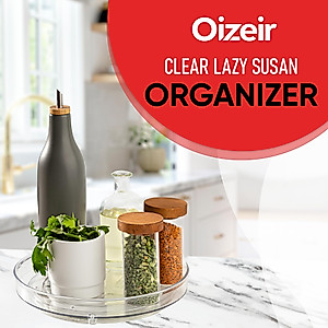 Clear Lazy Susan Organizer - 2PK - 9 Inch - Turntable Organizer - Acrylic Lazy Susan Organizer for Cabinet, Kitchen, Pantry, Fridge & Bathroom - Lazy Susan for Refrigerator - Vanity Countertop