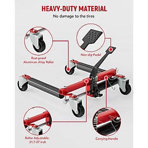 GarveeTech Car Wheel Dolly Set of 4, Hydraulic 6000lbs Car Skates, Heavy Duty Vehicle Positioning Wheel Dolly Jack with Foot Pedal for Tire Auto Repair Moving, Red