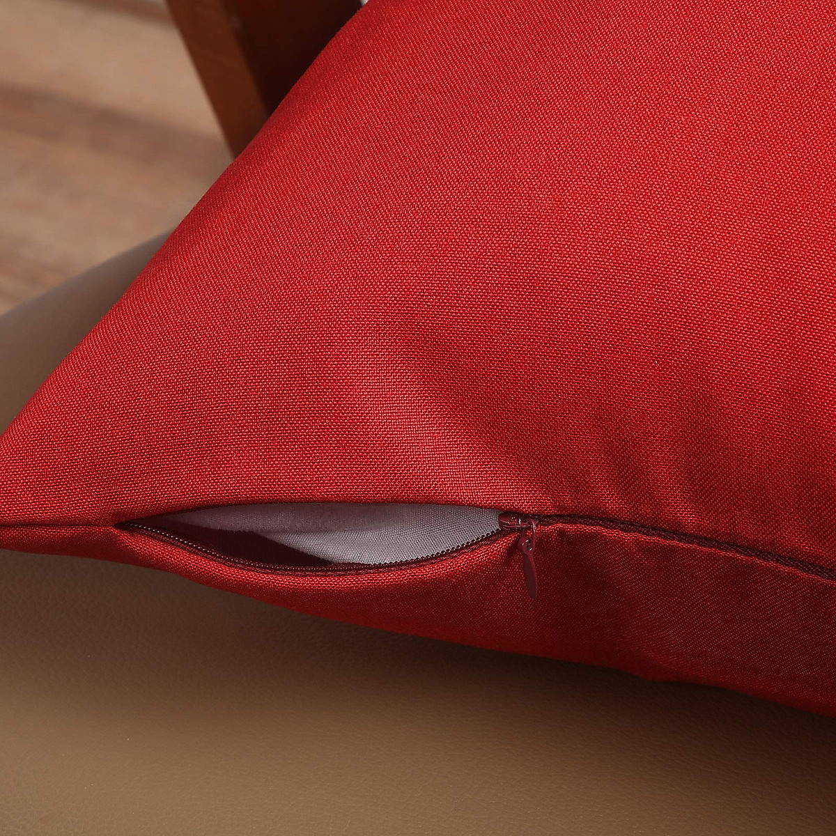 2 Pieces Outdoor Throw Pillow Covers Patio Balcony Waterproof Cushion Covers PU Fall Coating Pillow Shell Square Garden Cushion Case for Sofa Tent Couch Bed 18 x 18 Inch (Red)