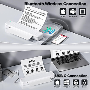 Itari P831 White Bluetooth Thermal Transfer Printer Kit, Portable Printers Wireless for Travel, 300DPI Inkless Printer with 2 Roll Exclusive Thermal Transfer Ribbon