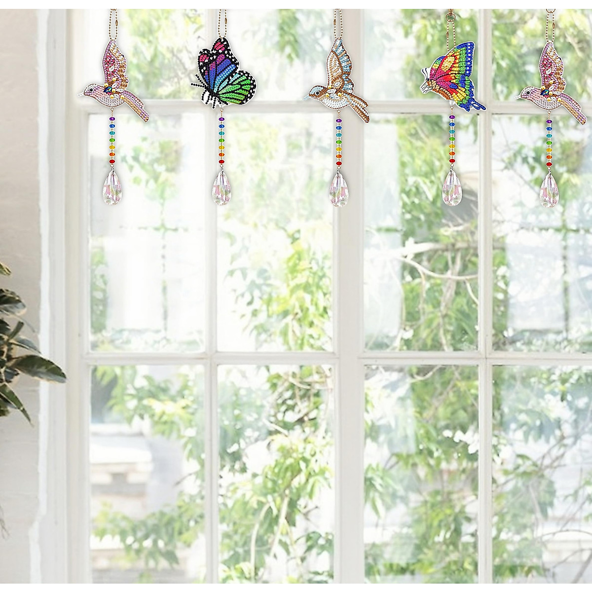 Bulerrylulu 4pcs Diamond Painting Suncatcher Wind Chime Kit,Double Sided Crystal Diamonds Painting Butterfly Hanging Ornament,Hummingbird Art and Crafts DIY for Kits Adults Home Garden Decor