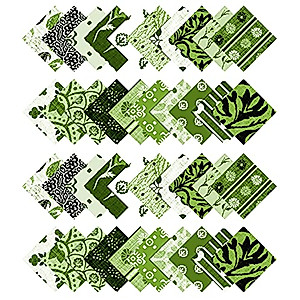 Soimoi 40Pcs Block Print Cotton Precut Fabrics for Quilting Craft Strips 2.5x42inches Jelly Roll - Green