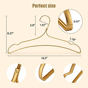 20-Pack Aluminum Hangers, 15-inch Gold Shirt Hangers, Lightweight and Sturdy Metal Standard Hangers, Suit Hangers, Dress Hangers, Wedding Dress Hangers.