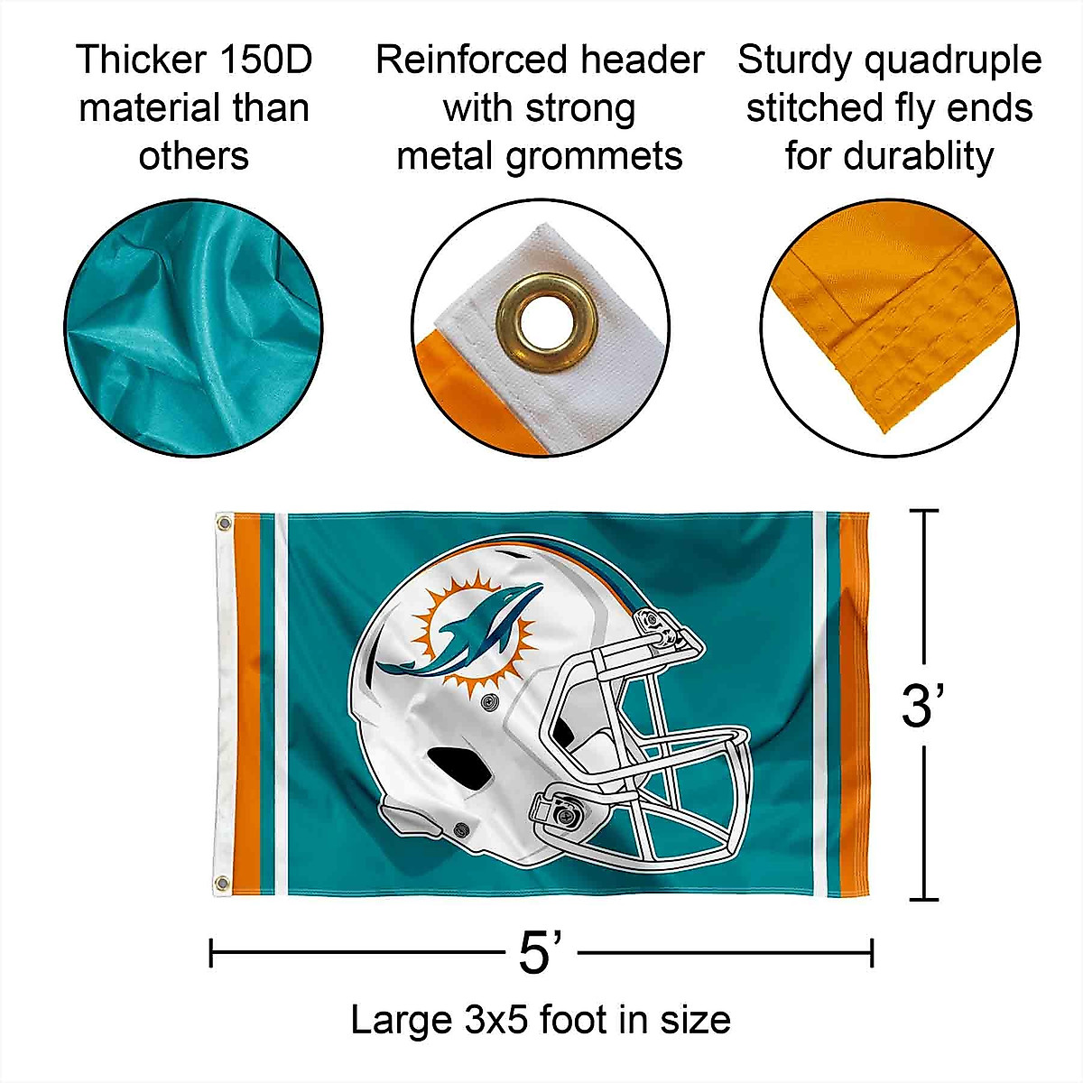 WinCraft Miami Dolphins New Helmet Grommet Pole Flag