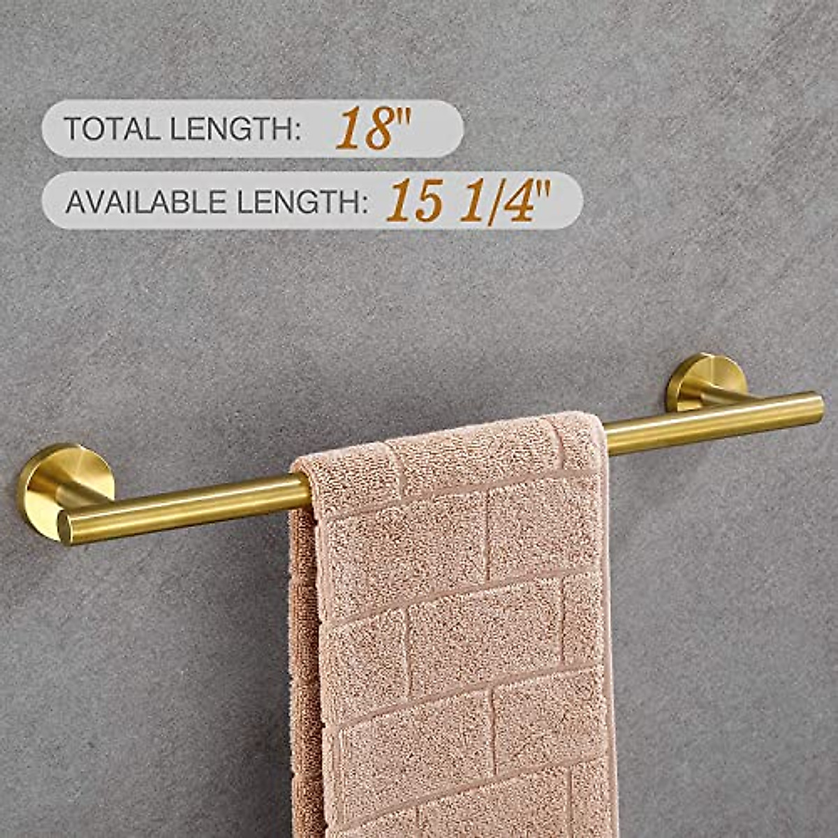 USHOWER Bathroom Hardware Set, Includes 18-Inch Bath Towel Bar, Durable 304 Stainless Steel, Brushed Gold, 4-Piece