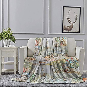 The World of Rabbit Large Vintage Illustration Fleece Blanket Soft Plush Throw TV Blanket Bedding Flannel Throw Shawls and Wraps Lightweight for Bed Couch Chair Travel, 59"x78.7"