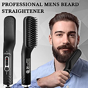 Beard Straightener Kit,Beard Growth Grooming Kit w/Beard Straightener,Heat Protectant Spray,Beard Wash Shampoo,Conditioner,Oil,Balm,Wax,Comb,Brush,Scissor,Bag,E-Book,Gifts for Men Him Dad
