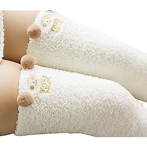 Wander G Womens Over Knee High Fuzzy Socks Cute Cartoon Thigh High Stockings Warm Stripe Leg Warmers