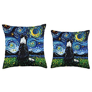 Sagittarius Gallery Border Collie Back Full Version Starry Night Dog Art by Aja Throw Pillow, 18x18, Multicolor
