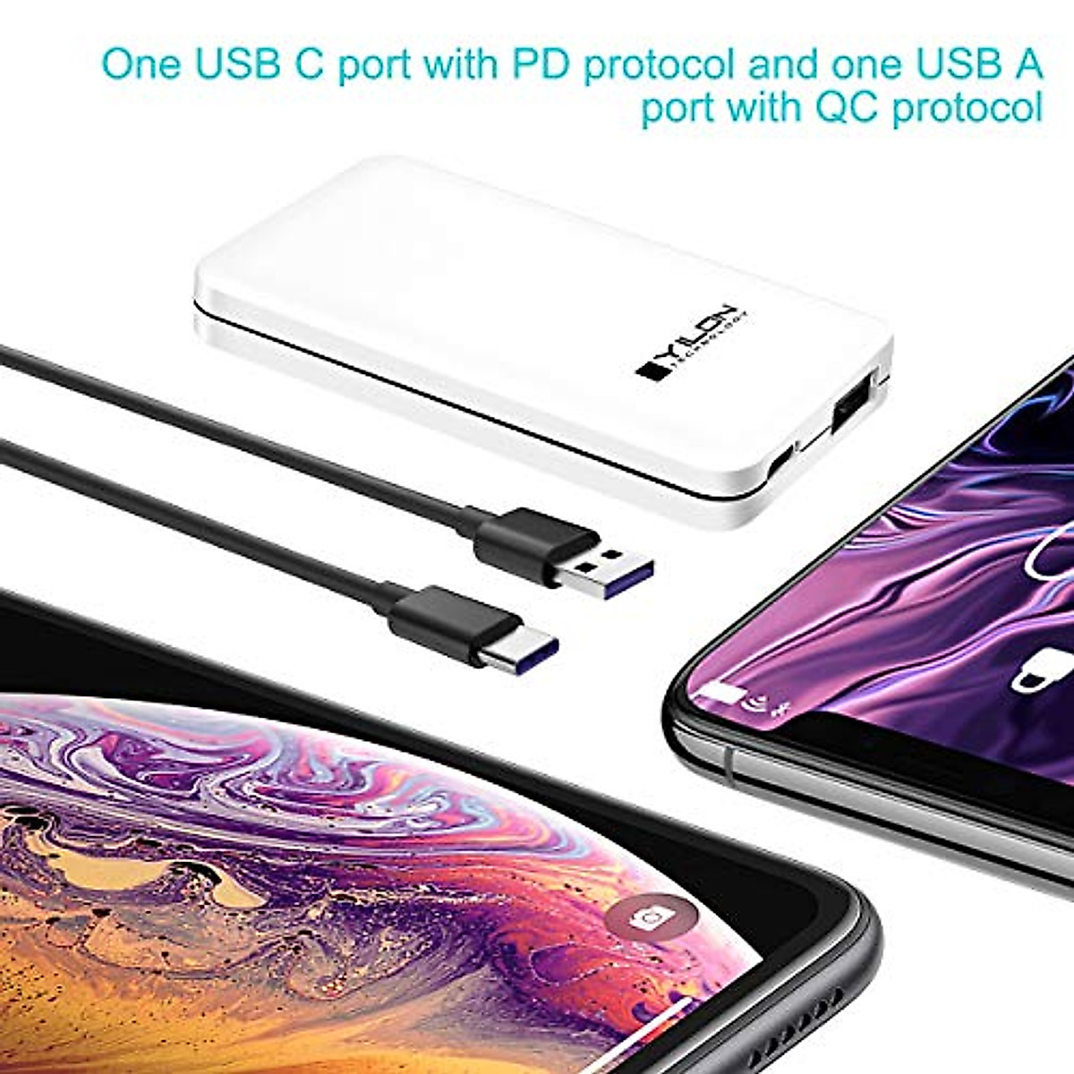 YILON Ultrathin-Slim Fast Plug/USB c Fast Charger 2 Port PD Charger/Portable Travel Wall Charger Plug with QC3.0 Port Power for iPhone X/11/12Pro Max,Airpods,Galaxy All Smart Phone USB c 18w Charger