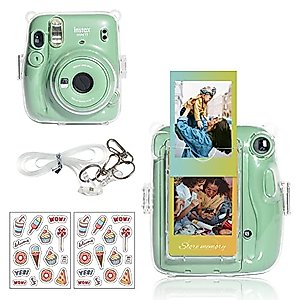 WOGOZAN Clear Case for Fujifilm Instax Mini 11 Instant Film Camera with Upgraded Photo Pocket Holds 10 Films on Back and Adjustable Strap (Clear)