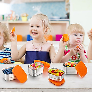 Goaste 4 Pack Stainless Steel Containers, 8 OZ Small Snack Container with Silicon Lids, Leakproof Sauce Dip Containers, Kids Lunch Box Food Container for School, Picnics, Camping Trips, Rectangle