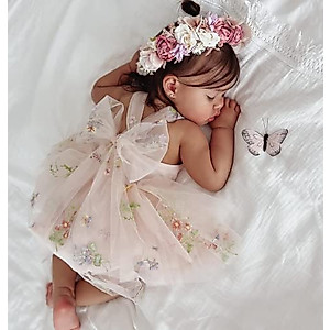 CREAIRY Baby Girl Princess Romper Dress Sleeveless Embroidered Lace Tulle Tutu Dress Bodysuit Jumpsuit Birthday Outfit (Pink, 6-12 Months)