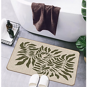 Lacosu Boho Door Mat,Summer Olive Green Botanical Leaf Front Door Mat Indoor Outdoor Entrance,Summer Boho Botanical Decor,Mid Century Modern Decor,17"X30"