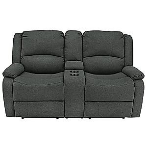 RecPro Charles 67" Double Recliner RV Sofa with Console and Cupholders | Zero Wall Loveseat for Camper | Wall Hugger Couch | Fifth Wheel Theater Seating | Replacement RV Furniture | Fossil Cloth