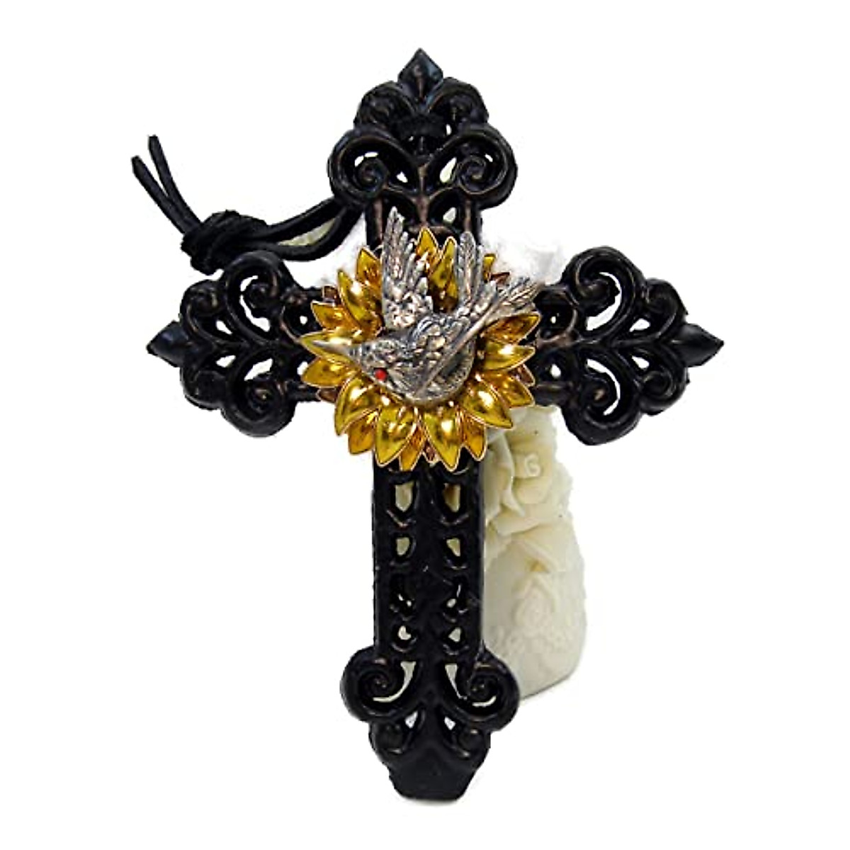 Upscaled Black Metal SUNFLOWER Hummingbird WALL CROSS Decor, Hummingbird Cross, Office home cross, upcycled religious art, Christian gift