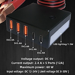 Bejav 24v 12v to USB 5v Step Down Converter 12v USB Charger Multi Port Adapter Compatible with iPhone Samsung USB Device Smart Phone Tablets Charging