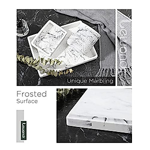 Lewondr Bathroom Accessories Set, 5-Piece Resin+Grit Embossed Bath Countertop Set with Vanity Tray, Soap Dish, Soap & Lotion Dispenser, Cotton Jar, Divided Toothbrush Holder - White