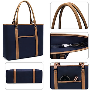 15.6 inch Laptop Bag for Women,Multi Pockets Large Work Bag,Lightweight Water Resistant Nylon Laptop Tote Bag Messenger Bag,Graduation Gifts,Blue