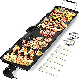 Large Electric griddle, 35" Teppanyaki Grill Extra Large Table Top Griddle, Portable BBQ Grill Electric, with Drip Pan and Adjustable Temperature for Party/Home/Camping Cooking