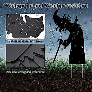 Wironlst Halloween Decorations Outdoor Black Cat Witch Cauldron Yard Signs with Stakes, Scary Witch Silhouette Halloween Decorations for Outdoor Yard Lawn Garden Halloween Decor