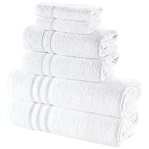 Hammam Linen White Bath Towels Set 6-Piece Original Turkish Cotton Soft, Absorbent and Premium Towel for Bathroom and Kitchen 2 Bath Towels, 2 Hand Towels, 2 Washcloths