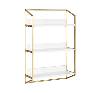 Kate and Laurel Hylton Modern Glam 3-Tier Floating Wall Shelf for Display and Storage, 18x28x7, White/Gold