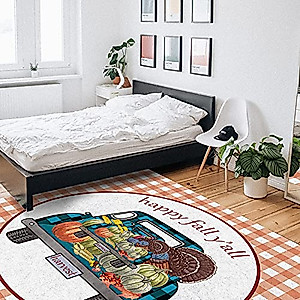 Indoor Area Rugs Thanksgiving Turkey Autumn Pumpkin Truck Non-Slip Floor Mats Orange Grid Rectangular Carpet Soft Washable Rugs for Living Room/Bedroom/Hallway Home Decor - 4x6 Feet