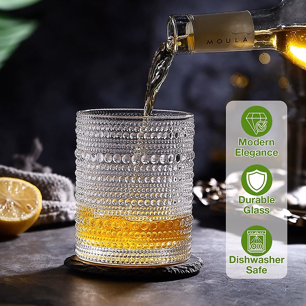 Hlukana Vintage Hobnail Drinking Glasses Set of 8, 12 oz Highball Glasses & 10 oz Cocktail Glasses Set, Kitchen Water Glasses Cup, Bar Tumbler Glassware Set for Beer, Juice, Cocktail, Whiskey, Milk