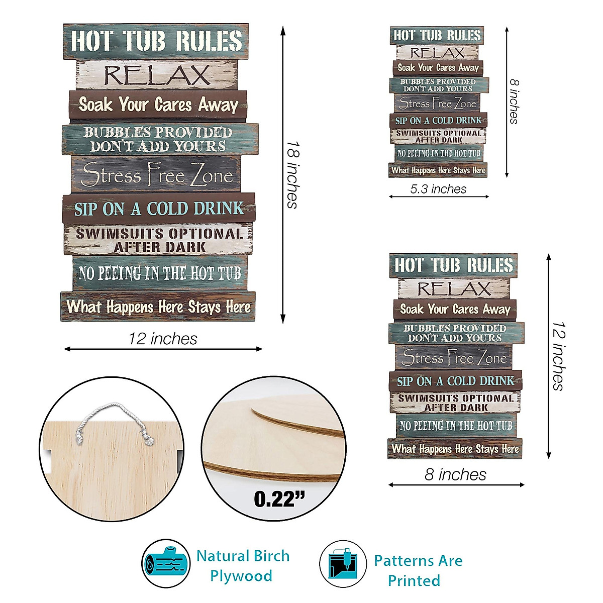 V VIBEPY All Over Print Hot Tub Rules Sign 8 Inches, 12 Inches, 18 Inches Funny Rules Sign, Bathroom Decoration Sign, Bathroom Sign, Hot Tub Sign, Bathroom Sign, Wooden Sign, Hot Tub Rules Wooden Sign