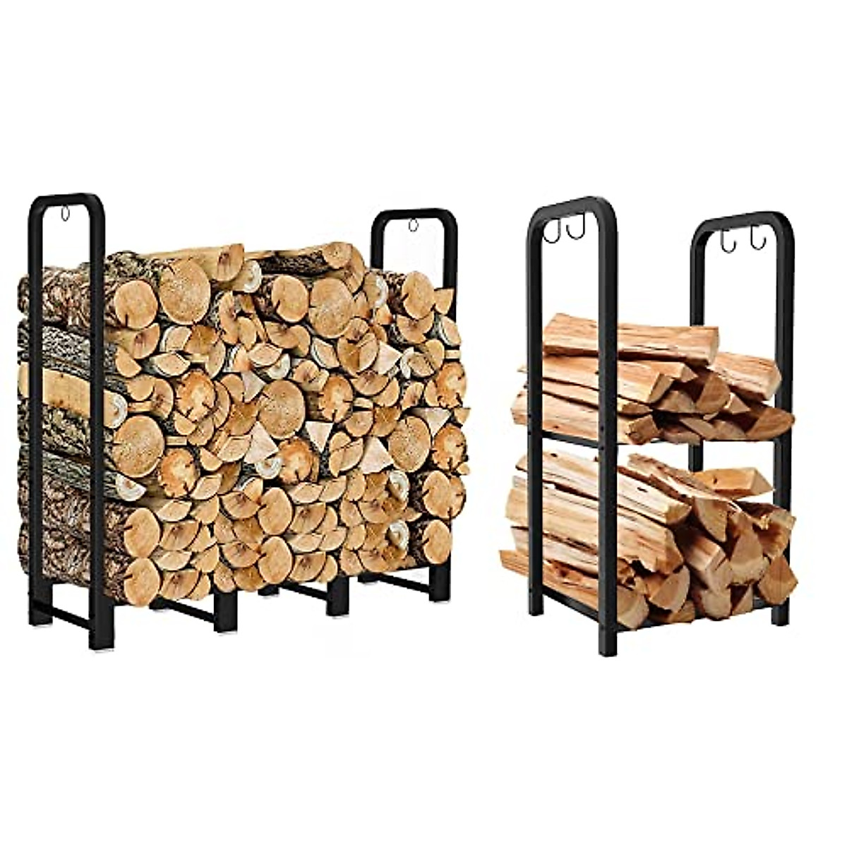 Artibear 4ft Outdoor Firewood Rack With Indoor Small Wood Storage Holder for Fireplace, Black