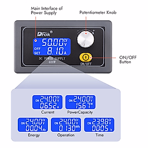 DROK DC Buck Converter, Stepdown Voltage Regulator 6-55V to 0-50V 8A 400W 6V 12V 24V 36V 48V Constant Voltage and Constant Current Buck Module, DC Regulated Power Supply
