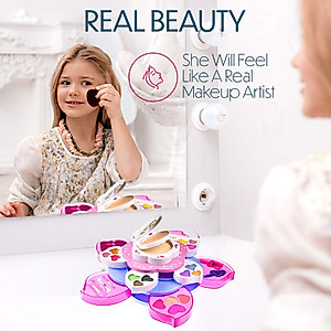 Toysical Kids Makeup Kit for Girl - Flower Shaped Makeup for Kids, Washable Non Toxic Makeup Kit for Girls with Mirror - Birthday and Christmas Make up Kit for Girls Age 6-12