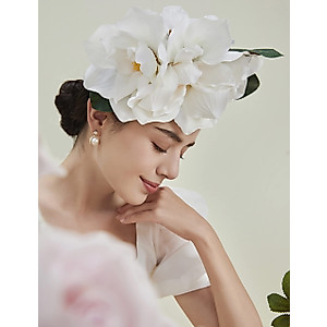 Coucoland Flower Hat Fascinators for Women - White Fancy Tea Party Church Derby Hats Floral Fascinator Headband