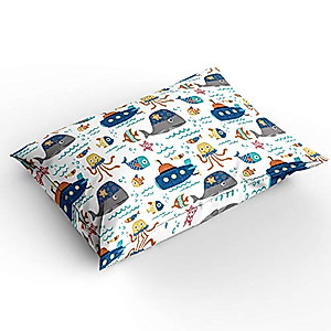 Duvet Cover, Washed Microfiber Comforters Twin Size, Ocean Adventure Submarine Cute Animals Duvet Cover and 2 Pillow Shams, Room Decor Aesthetic 3 Piece Bedding Sets Twin for Kids Teens Adults