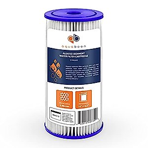 Aquaboon 5 Micron 10" x 4.5" Pleated Sediment Water Filter Replacement Cartridge | Whole House Sediment Filtration | Compatible with FXHSC, ECP5-BB, FM-BB-10-5, CP5-BBS, 255490-43, HDC3001, 1-Pack