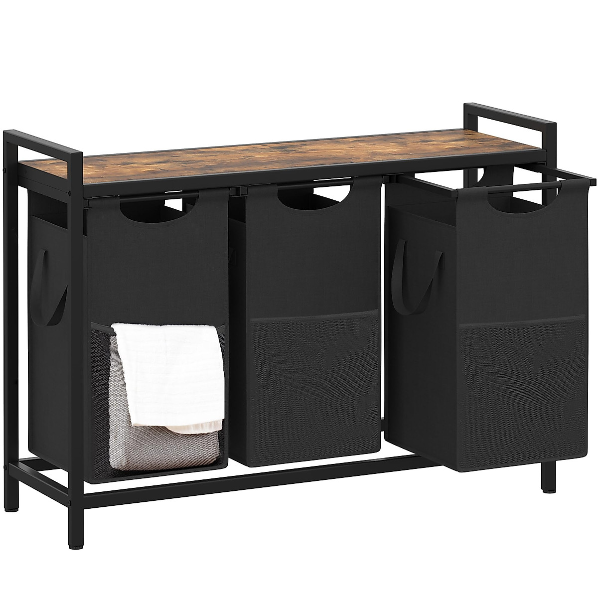 Heybly Laundry Hampers, 3 × 12.5 Gal Laundry Basket with Large Desktop Sorter for Laundry Room organization, Bathroom and Dorm Laundry Bags on Storage Shelf Rustic HLH003SR