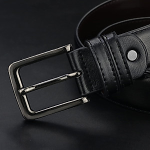Alphyly Neries Men Black Leather Belt, Men's Casual Dress Belt For Suits, Jeans, Uniform, Work Business Belt For Men