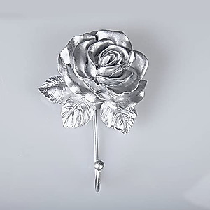 MDPLY Classic Rose of Pastoral Coat Hook Wall Mounted Wall Decor Durable Handmade Resin Decorative Robe Hook, Scarf, Bag, Towel, Hat etc for Kitchen Bathroom Office (Silver)