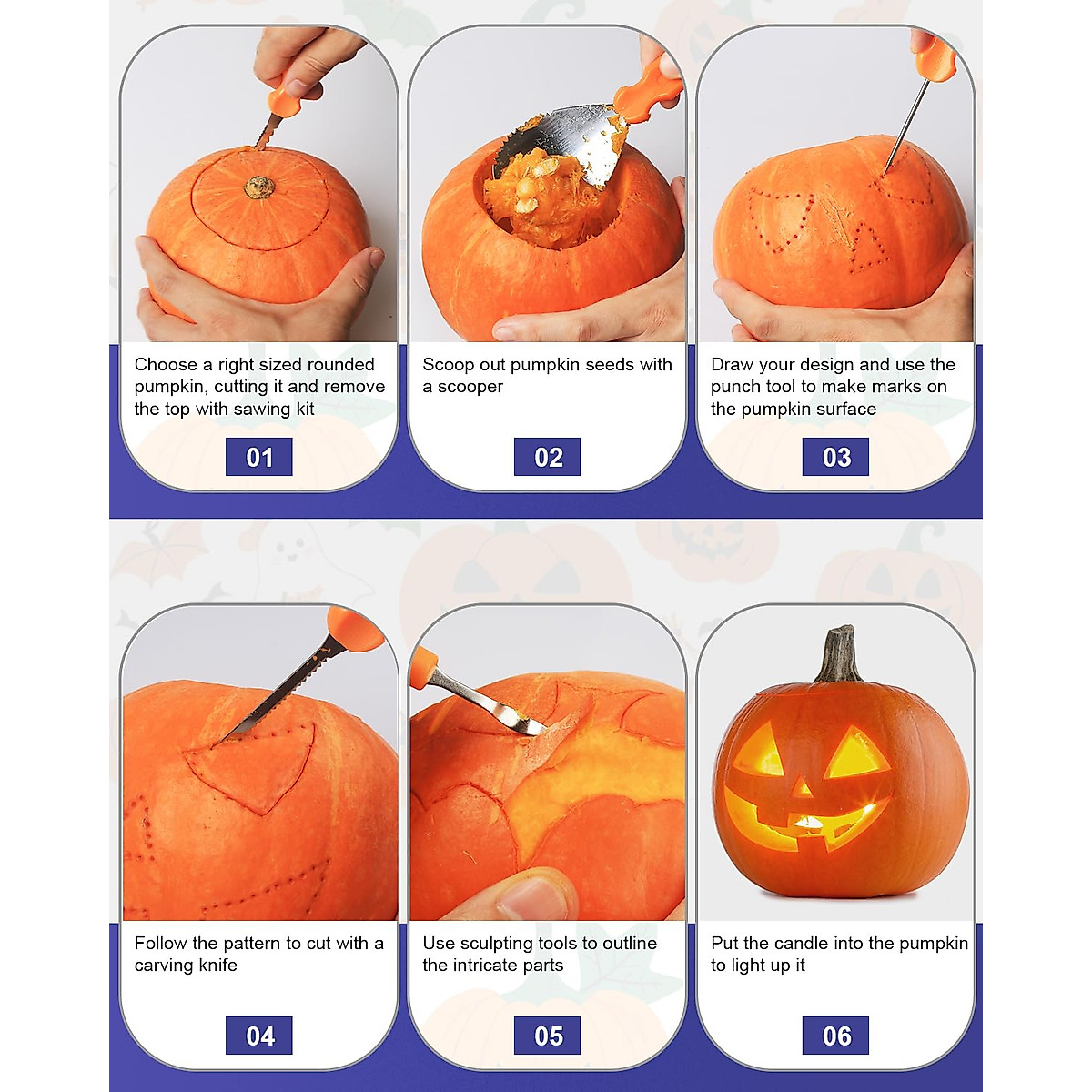 Luditek Pumpkin Carving Kit, 11 Pieces Halloween Jack-O-Lanterns Professional Stainless Steel Pumpkin Carving Tools, Pumpkin Cutting Supplies Tool Kit Halloween Gifts for Adults Kids