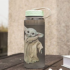 Zak Designs Star Wars The Mandalorian Durable Plastic Water Bottle - Rugged Sports Bottle with Carry Strap and Wide Chug Opening Includes Reusable Straw (36 oz, Grogu/Baby Yoda/The Child)