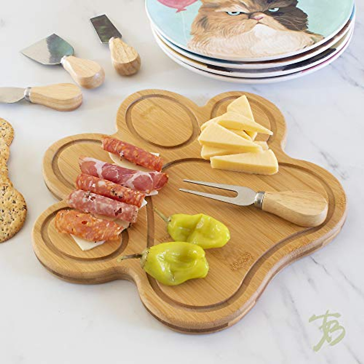 Totally Bamboo Paw Shaped Bamboo Serving And Cutting Board, 11" x 10", Natural